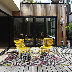 Linon The Anywhere Indoor Outdoor Washable Kauai Ivory & Charcoal 7' X 9' Area Rug