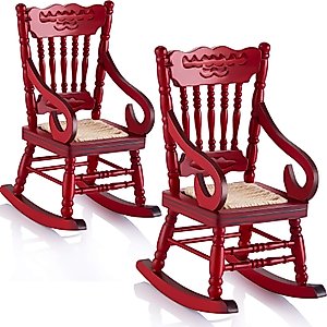 Sumind 2 Pieces Doll House Wooden Chairs 1:12 Christmas Dollhouse Accessories Mini Wooden Rocking Chairs Model for Dollhouse Accessories Furniture Decoration