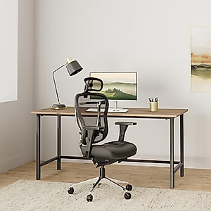 Oak Hollow Furniture Aloria Series Office Chair Ergonomic Executive Computer Chair Genuine Leather Seat Cushion, Mesh Back Adjustable Lumbar Support Swivel Tilt High-Back (Black, Tall, Headrest)