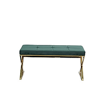 GYZAD Modern Sofa Bench-Turquoise Bench Bench-Dining Room Bench-with Stainless Steel and Velvet Ottaman,Bench Chair,Benches for Bedroom,Livingroom,Metal,Gold Plated Legs,Green