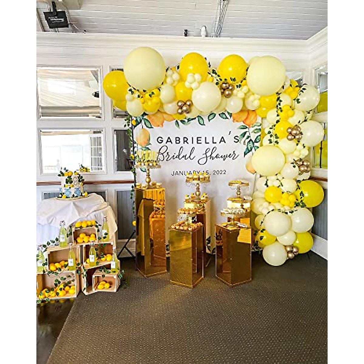 OUOshield 124pcs Yellow Balloons Garland Arch Kit Lemon Daisy Honeybee Theme Light and Gold for Birthday Parties, Wedding, Baby Shower Party, Anniversary Party Decoration