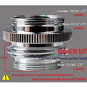 WHK Faucet Adapter Faucet to Hose Adapter Multi-Thread Garden Hose Adapter kitchen Sink Faucet Adapter to Garden Hose Brass Aerator Adapter for Female to Male and Male to Male-Chrome plated (2pack）