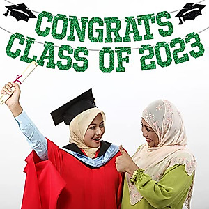 Congrats Class of 2023 Banner, You Did It / Congrats Grad, 2023 Graduation Theme Party Decorations(Black & Green)