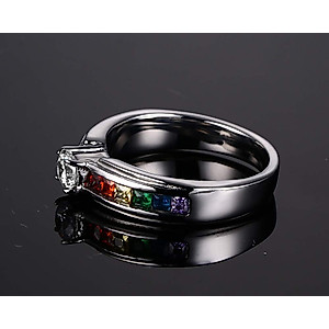 VNOX Stainless Steel Gay Pride Rainbow CZ Relationship Engagement Promise Rings Weeding Band for Lesbian,Size 8