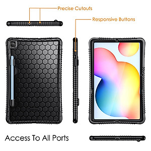 Fintie Silicone Case for Samsung Galaxy Tab S6 Lite 10.4 Inch 2024/2022/2020, Honey Comb Series Kids Friendly Light Weight Shock Proof Protective Cover, Black