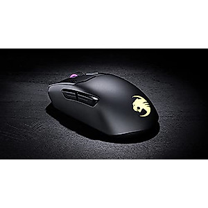 ROCCAT Kain 200 Wireless PC Gaming Mouse, AIMO RGB Backlit Lighting, Owl-Eye Optical Sensor, Ergonomic Mouse Feel, 5 Side Buttons, Adjustable Up to 16,000 DPI, Up to 50 Hour Battery Life, Black