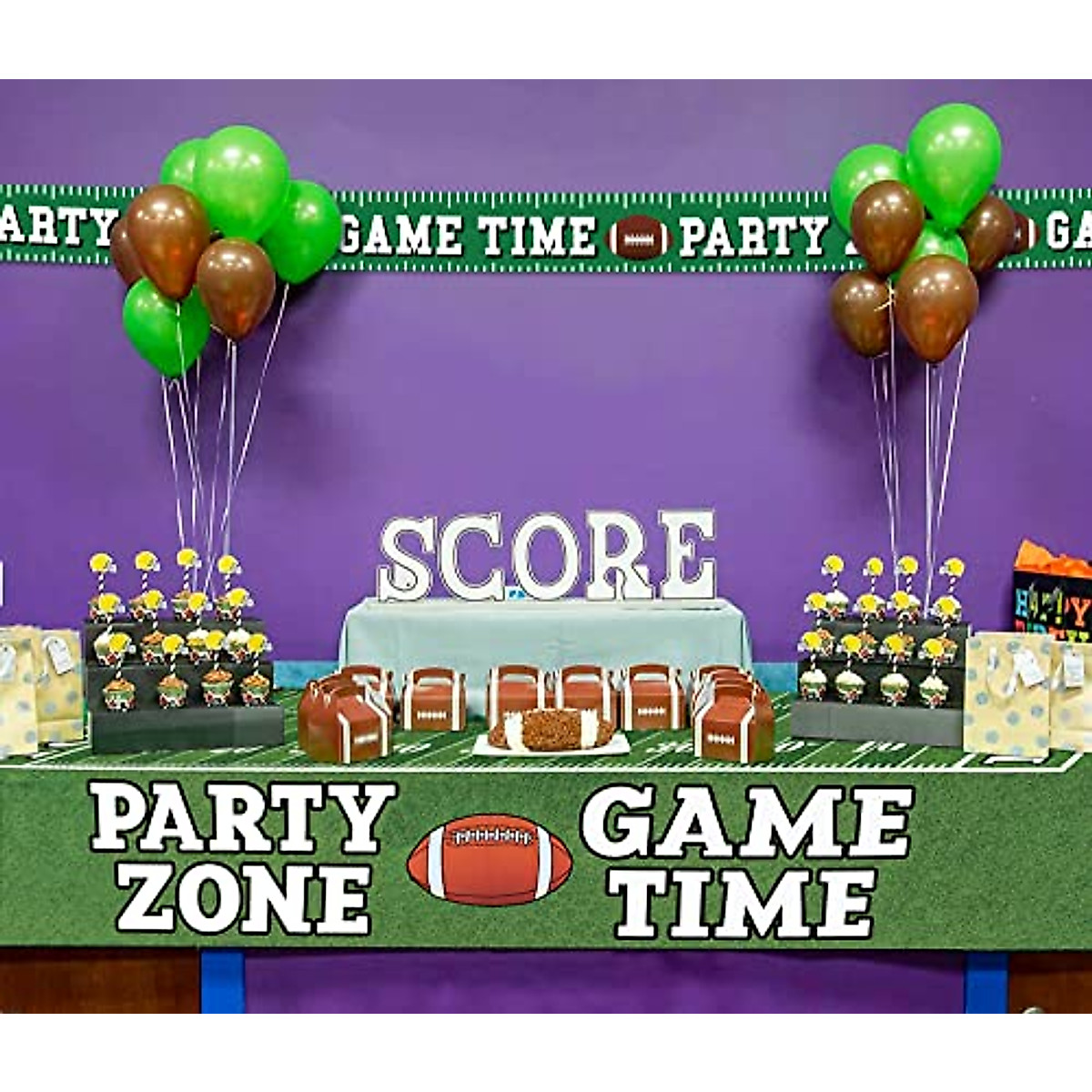 Football Party Banner | (2 Pcs) 8” Inch Tall X 25’ Feet Long | Football Banner Tape Decoration | Football Game Time, Party Zone Plastic Banner Tape | Football Party Tailgate Decorations | By Anapoliz