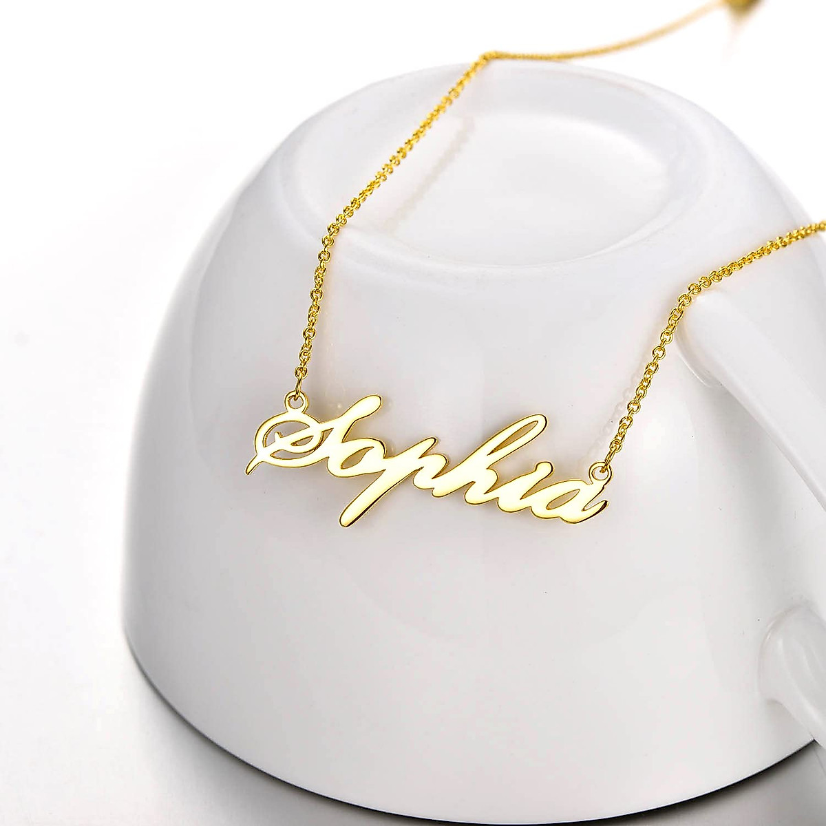 GLAVEHO 14K Gold Name Necklace Personalized, 14kt Solid Gold Nameplate Necklace Custom Initial Letter Jewelry Gift for Women (14K,30mm)