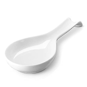 DOWAN 9.5" Ceramic Spoon Rest, White Spoon Rest for Stove Top, Spoon Holder for Stove Top, Kitchen Spoon Holder for Countertop, Set of 1