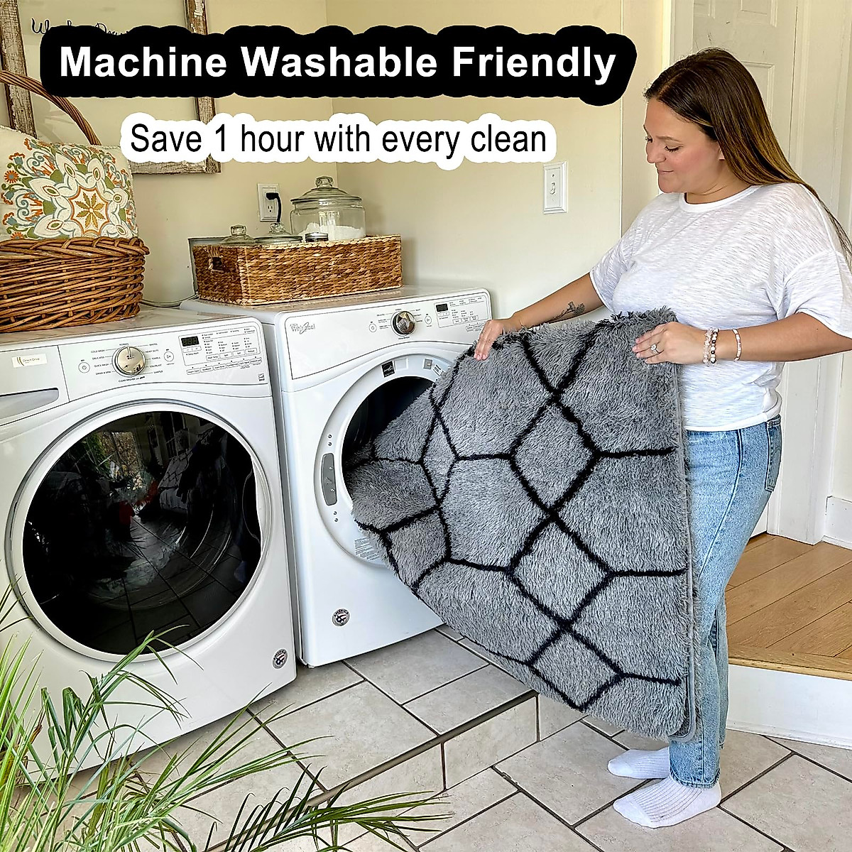 ONASAR Large Modern Area Rug for Living Room Bedroom, 6x9 Floor Rug, Grey and Black Rug, Moroccan Geometric Shag Rug for Office, Playroom, Kids Room, Fluffy Plush Fuzzy Rug, Big Throw Carpet