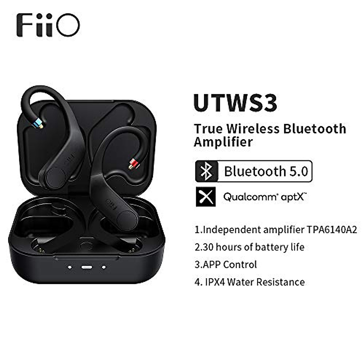 FiiO UTWS3 Amplifier Earbuds Hook Lossless Bluetooth5.0 Standard MMCX with Mic Playtime 30Hrs Supports AptX TWS+