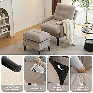 SENYUN Accent Chair with Ottoman, Comfy Living Room Chair and Storage Ottoman Set, Adjustable Extra-Thick Padded Backrest & Side Pocket, Lazy Sofa Chair for Bedroom