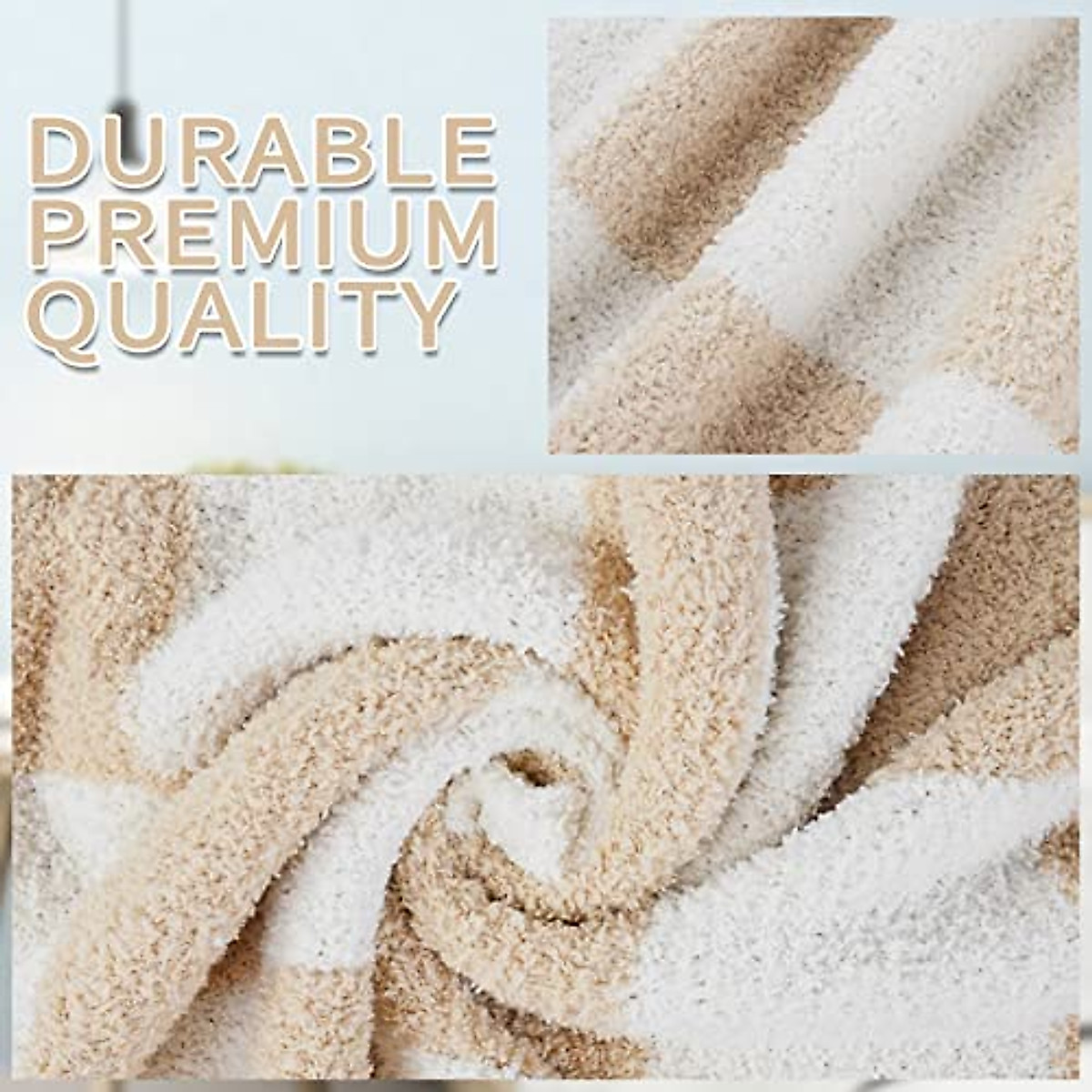 QQP Checkered Throw Blanket,Soft Cozy Microfiber Reversible Checkerboard Fluffy Throw Blanket,50X60In Blanket for Home Bed Couch.（Camel&White）