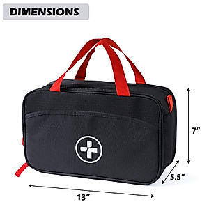 BAGSFY Full Open Medicine Bag Empty, Family First Aid Bag, Small Medicine Storage Bag,Pill Bottle Organizer for Emergency Medical Supplies, First Aid Box,First Aid Kit Bag, Black (Bag Only)