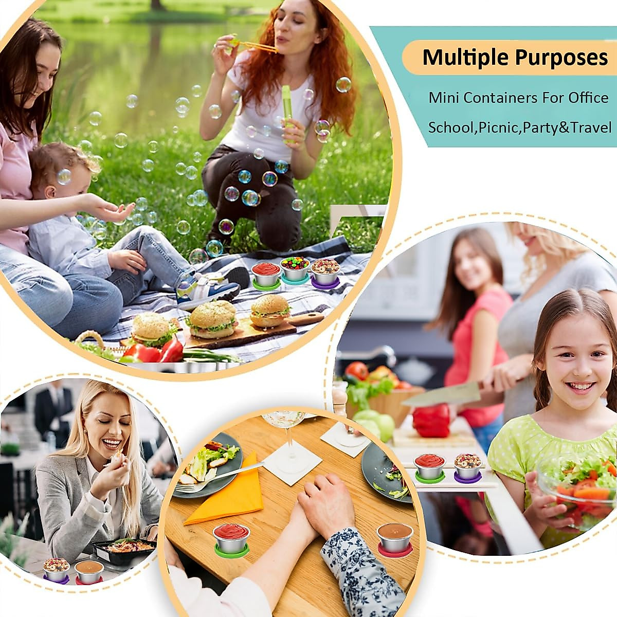 IJDD 6 Pack Salad Dressing Container To Go 2.4oz Small Condiment Containers with Leakproof Silicone Lids Reusable Stainless Steel Sauce Cups for Office Lunch Bento Box Picnic Meal Prep Travel Party