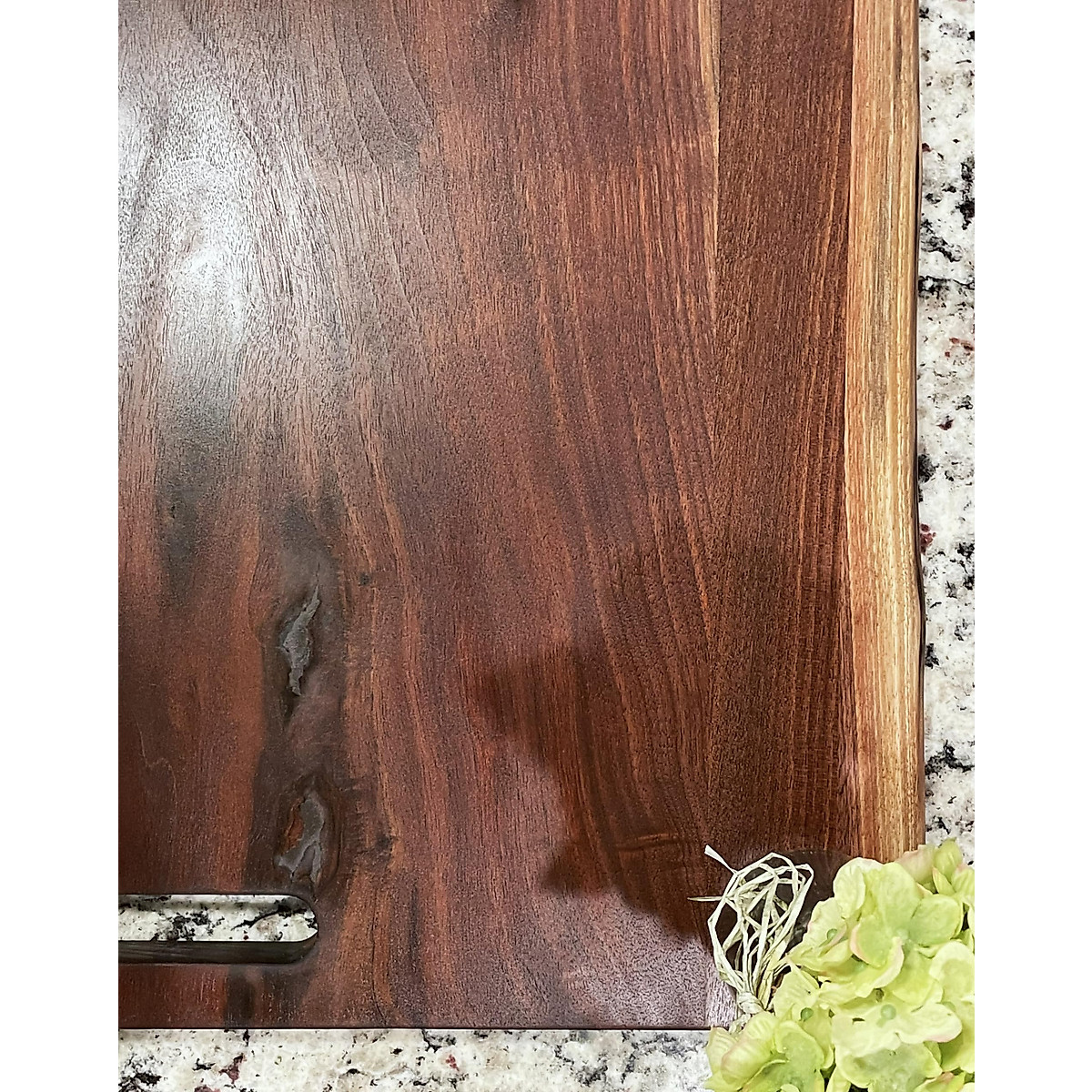 Black Walnut Ultra Large Gorgeous, Forest-to-Table Solid Double Live Edge Wood Charcuterie/Appetizer/Sushi/Dessert/Grazing Board/Serving Platter 100% USA Handcrafted. About 21 x 22 x 1.25