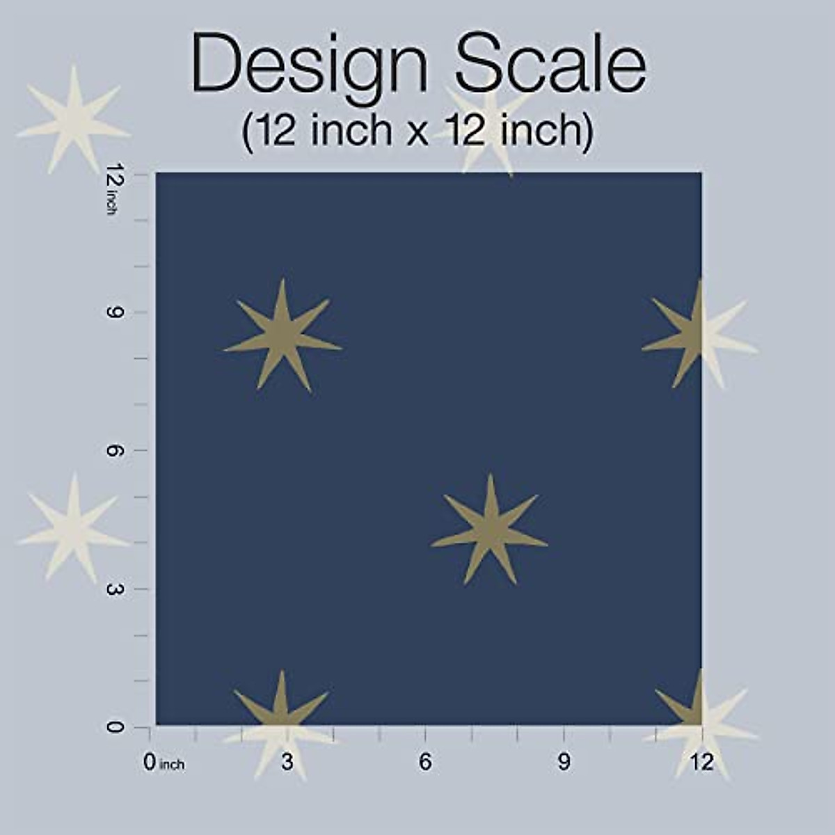 Erin & Ben Co. PSW1451RL Navy and Metallic Gold Star Splendor Premium Peel and Stick Wallpaper Blue