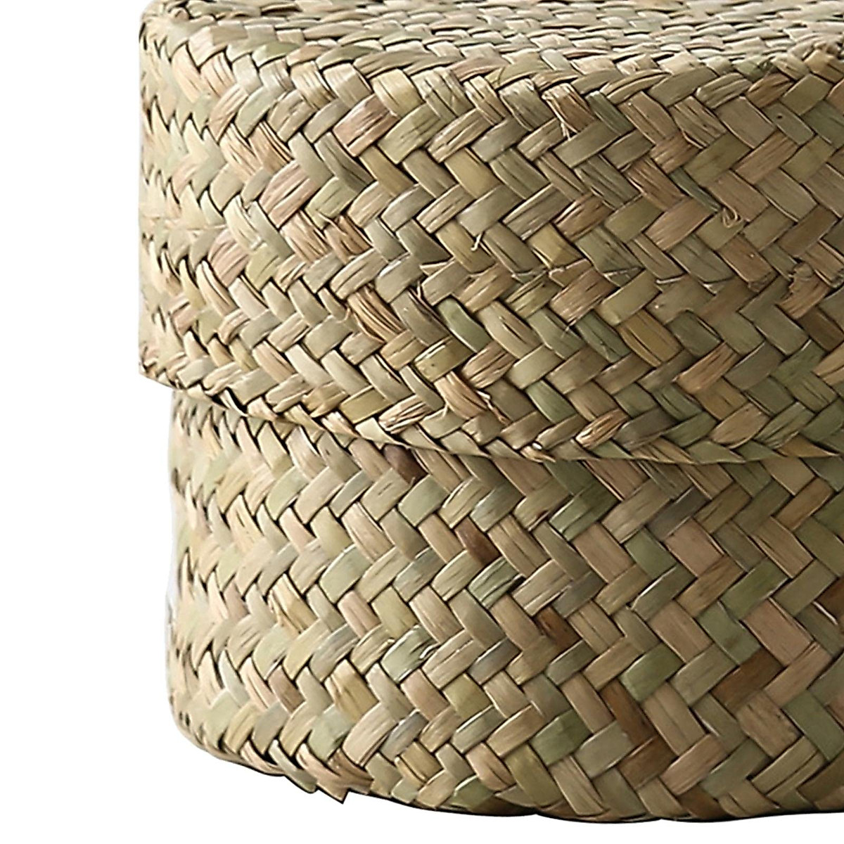 MagiDeal Seagrass Storage Basket with Lid Handmade Finishing Box Container Storage Box Candy Box
