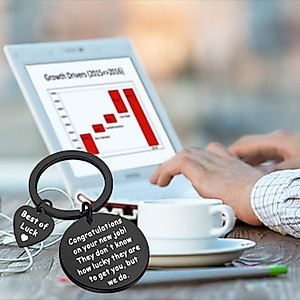 TGBJE New Job Gift Congratulations On Your New Job Keychain Best Of Luck Keychain Coworker Leaving Gift (black New job)