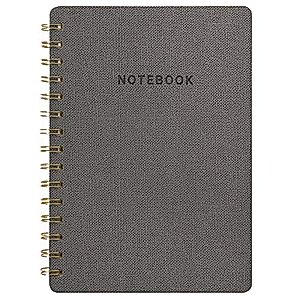 Oneirom Spiral Notebook Gray-6.10" x 8.19" College Ruled Journal with Inner Pockets and 160 Pages,PU Leather Cover Business Journal, Twin-Wire Binding Notebook Perfect for Office & Home School Supplies