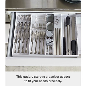 YAMAZAKI Home Expandable Cutlery Kitchen Angled Utensils Storage Multi-Compartment Silverware Organizer Drawer Insert Tray, Plastic, Adjustable, Expandable, No Assembly Req.