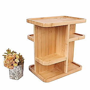 7Penn Bathroom Cosmetic Organizer Countertop Rotating Makeup Display - 11in Bamboo Bathroom Tower Shelf 2 Tier Organizer