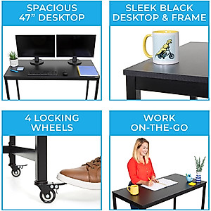Stand Steady Joy Mobile Workstation | Standing Height Table on Wheels for Home, Office & School | Portable Standing Desk with Locking Wheels | Mobile Training Table & Collaboration Desk(Black/47x24in)
