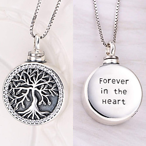 Aniu Cremation Jewelry for Ashes S925 Sterling Silver Urn Necklace Memorial Necklace for Human Ashes of Loved Ones Keepsake Pendant for Men Women (Tree of Life-G)
