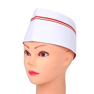 BBTO 10 Pieces Soda Jerk Paper Hats Food Server Cap Retro Chef Caps with Red Strips for Theme Restaurant Party (Red Strips)