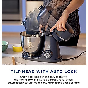 GE Tilt-Head Electric Stand Mixer | 7-Speed, 350-Watt Motor | Includes 5.3-Quart Bowl, Flat Beater, Dough Hook, Wire Whisk & Pouring Shield | Countertop Kitchen Essentials | Sapphire Blue
