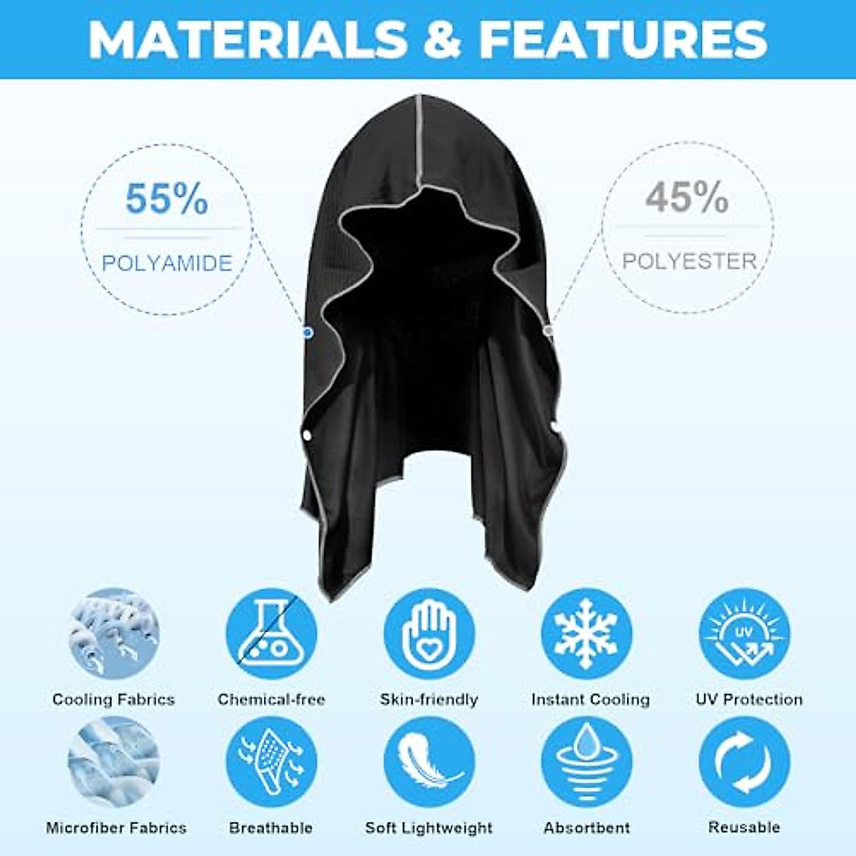 U-pick Cooling Towels Hoodie Towel for Neck and Face, UV Sun Protection Breathable Soft Instant Cool, Quick Dry Sweat Towel for Gym, Golf, Running, Beach, Camping & More (25"x12")