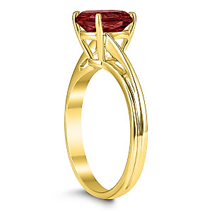 Solitaire Oval 8X6MM Garnet Gemstone Twist Ring in 10K Yellow Gold