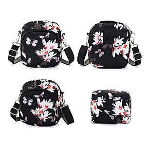 Artwell Small Crossbody Purse Bag for Women Multi-Pocket Flower Nylon Shoulder Bag Cellphone Purse (Flower)