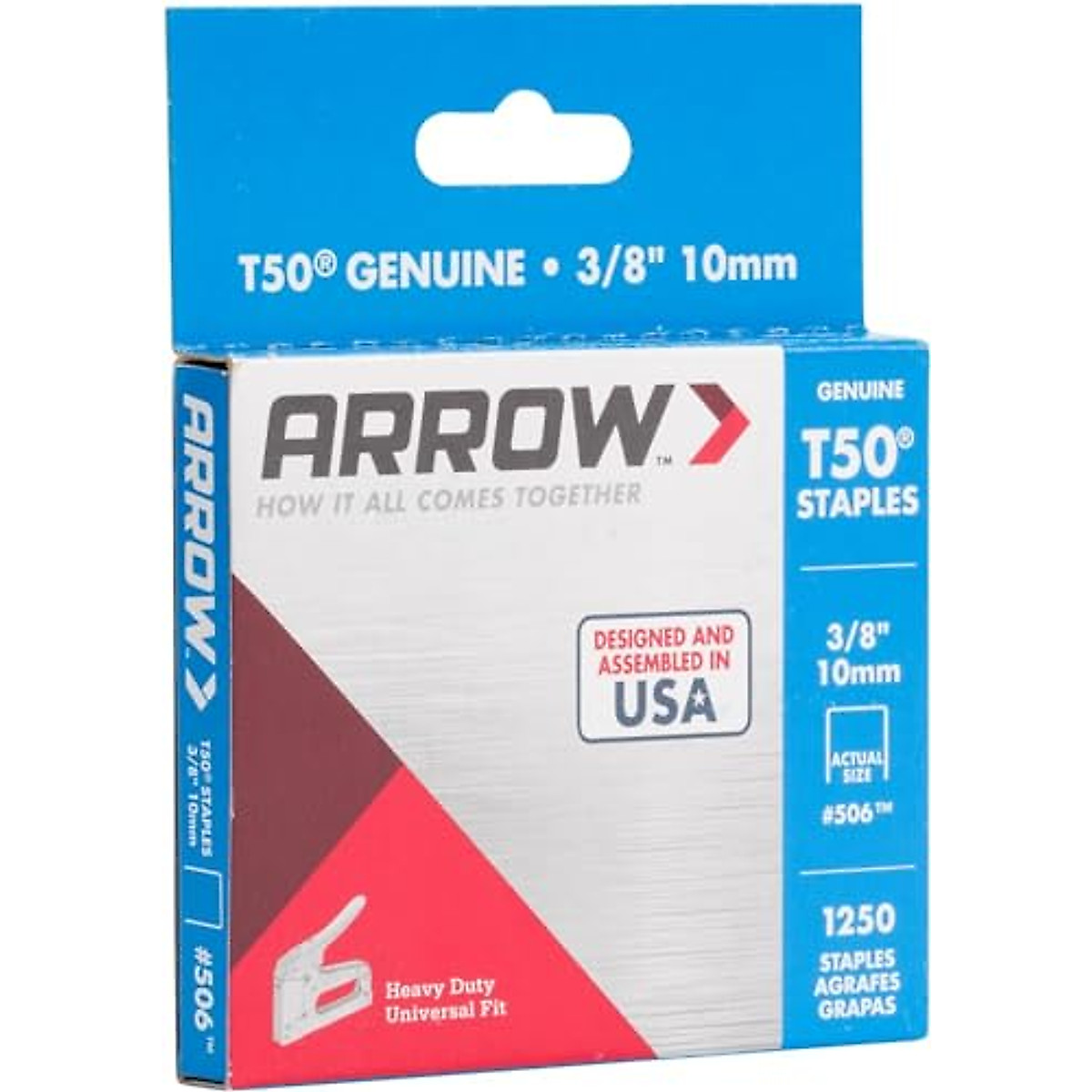 Arrow 506 Heavy Duty T50 3/8-Inch Leg Length, 3/8-Inch Crown, Staples for Upholstery, Construction, Furniture, Crafts, 1250-Pack