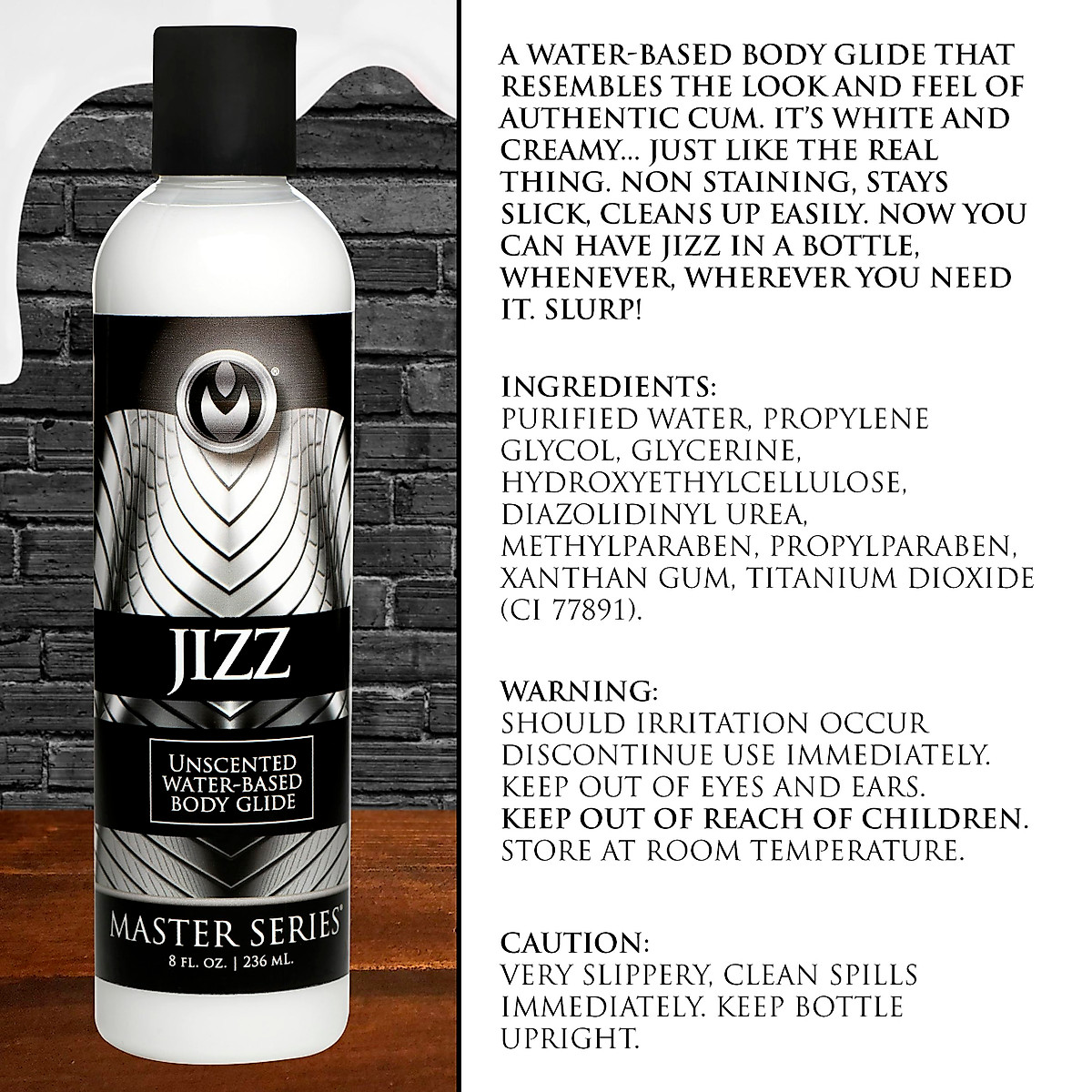 Master Series Jizz Unscented Water-Based Lube, 8 Ounce