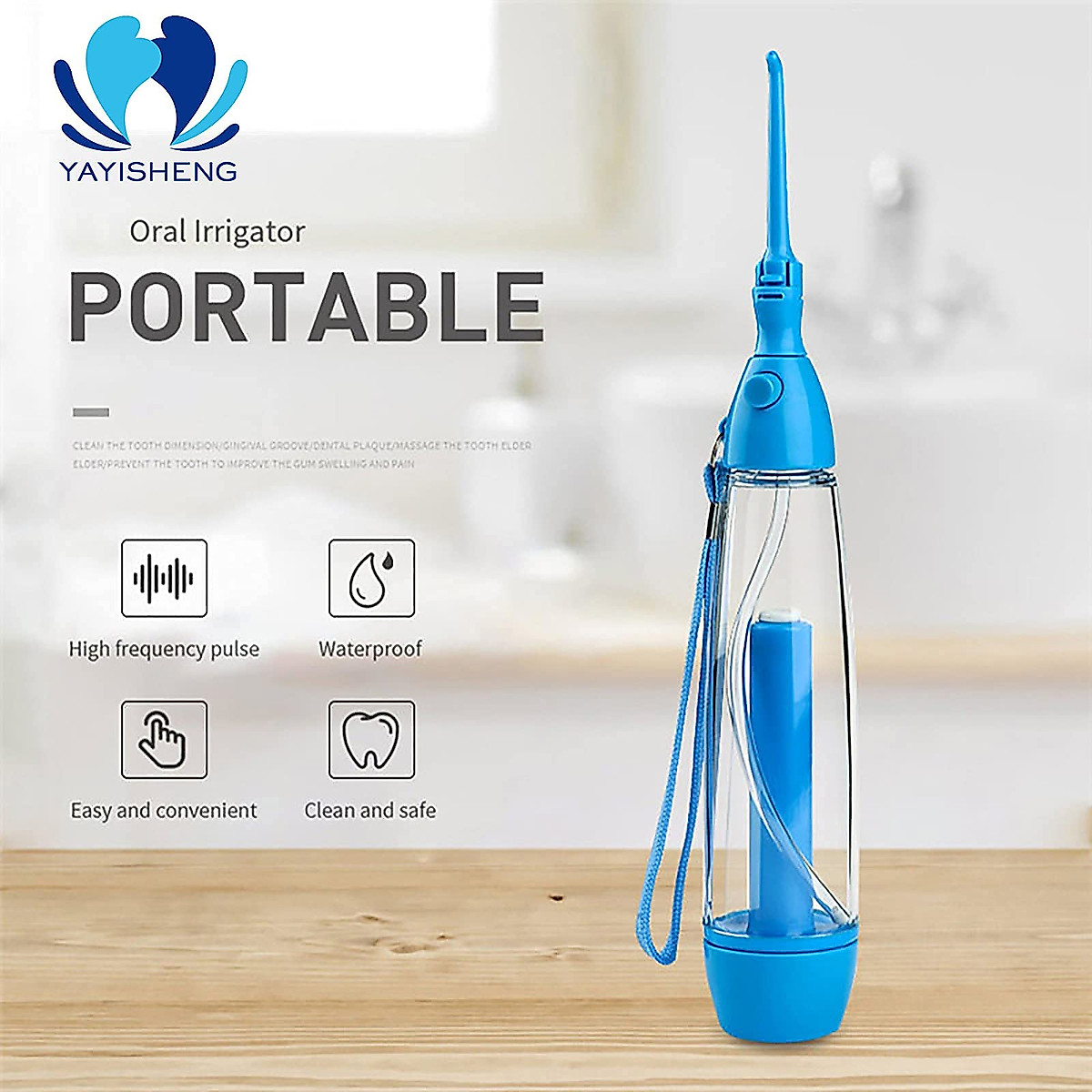 Water Dental Flosser Non-Electric Portable Affordable, Oral Irrigator Cordless Manual Air Pressure Simple Operation, for Home and Travel Blue
