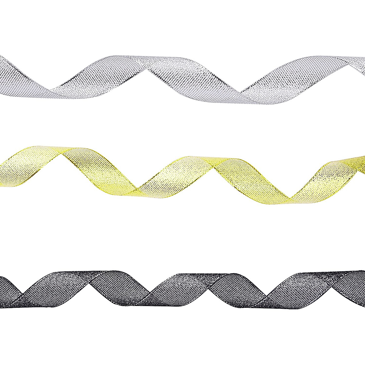 Livder 3 Rolls 75 Yards in Total Metallic Glitter Ribbon for Gift Wrapping Birthday Holiday Graduation Party Decoration (Golden, Silvery, Silver-Black)