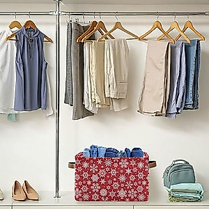 Bolaz Foldable Storage Basket, Cube Organizer Bins Christmas Pattern with White Snowflakes on Red Background Bag Dual Handles for Closet Shelf Christmas 3 one size x1 (g287633336p505c540s1092)
