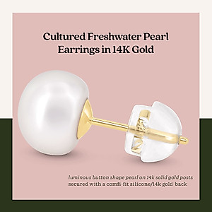 KEZEF Pearl Stud Earrings for Women 14K Real Gold Freshwater Cultured Pearl Earrings - 6.5-7mm Pearls