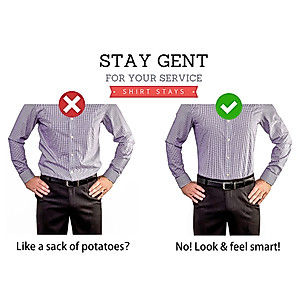 STAY GENT 2 Pairs 4 Pieces Y-Style Shirt Stays For Men with Non-Slip Locking Clamps and Adjustable Elastic Straps, Black - Free cutting to fit your length
