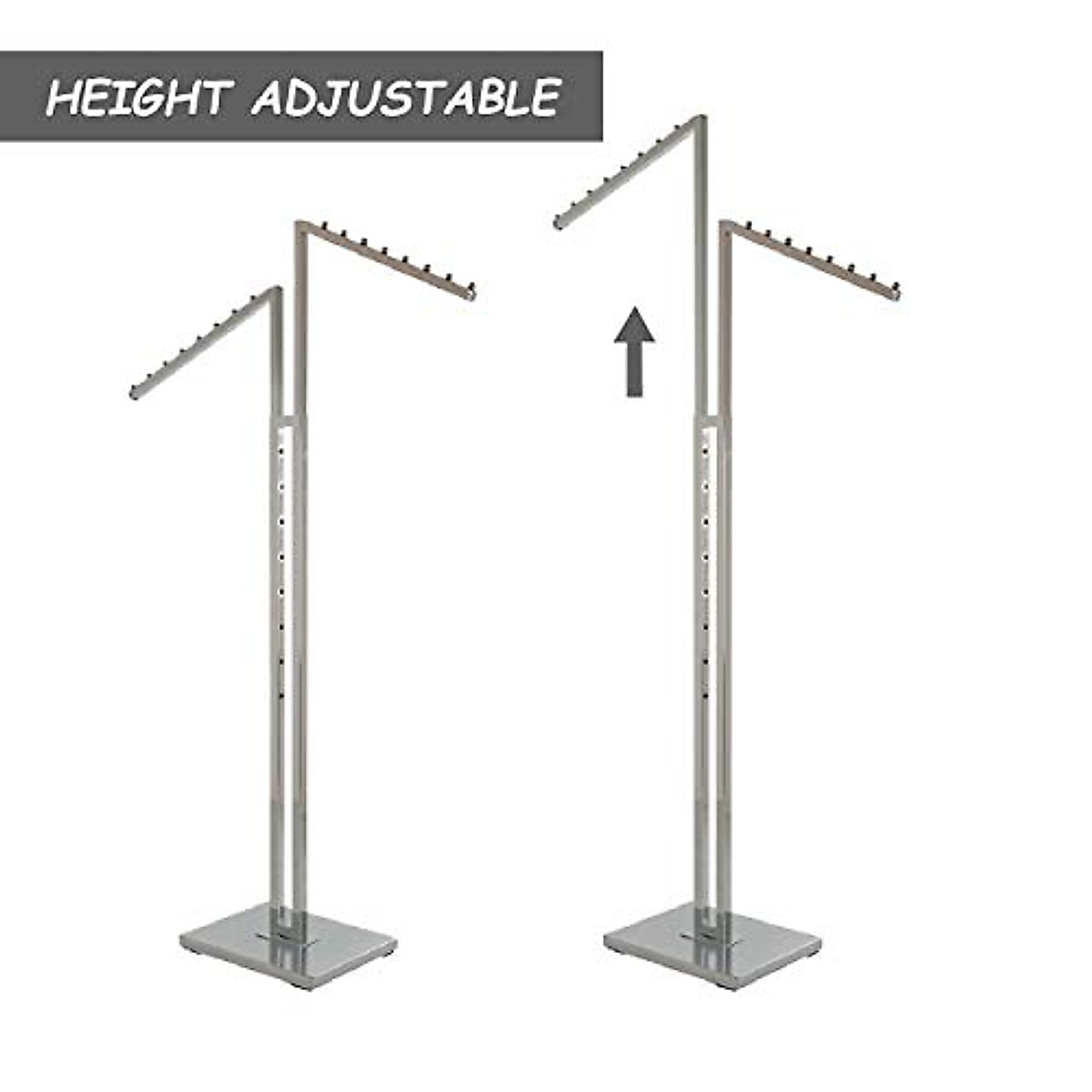 2 Way Garment Rack in Chrome Finish - Corrosion Resistant Fashion Display Rack with Slant Arms. Clothing and Garment Racks