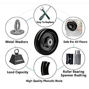 HANDSAMMU 5 Inch Caster Wheels, Heavy Duty Casters, Trailer Wheels with Strong Capacity 1000 LB, High Temperature Resistance: -50f to +250f. Use for Trolleys, Flatbeds, Trailer Jack