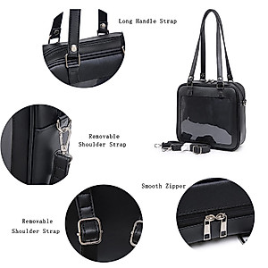 Women Ita Handbag, Tote Purse with Cute Clear Pins Display Window, Ita Shoulder Bag, Black