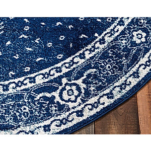 Unique Loom Bromley Collection Area Rug - Midnight (7' 10" Round, Navy Blue/ Ivory)