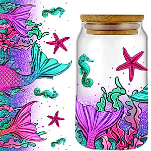 Myhiju UV DTF Cup Wrap Transfer Sticker for Glass Coffee Cups,5 Sheets of Mixed Style UV DTF Transfer Sticker for 16oz Libbey Glass Cups,DIY Waterproof Clear Film Rub on Transfers Stickers Decals.