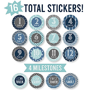 16 Monthly Baby Milestone Stickers Boy - Blue Baby Monthly Milestone Stickers for Baby Boy, Milestone Baby Monthly Stickers, Baby Month Stickers for Baby Photo Props, Monthly Baby Stickers Boy