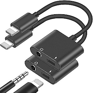 [Apple MFi Certified] iPhone Headphone Adapter, 2 Pack 2 in 1 Lightning to 3.5mm Aux Audio and Charge Jack Adapter Splitter Dongle for iPhone 14 13 12 11 Pro Max XS XR X 8 7 6 iPad, Support iOS 16