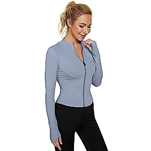LUYAA Workout Zip Up Jackets for Women Lightweight Running Jacket Crop Tops Blue M