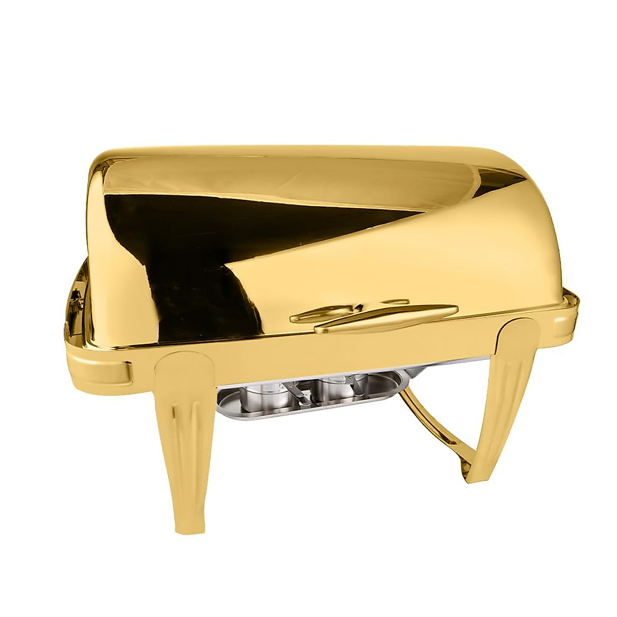 HONHPD Luxury Gold Roll Top Chafing Dish Buffet Set, 13 Litre Rectangular Stainless Steel Chafer, Buffet Servers and Warmers Set Warming Tray for Wedding, Parties, Banquet, Catering Events（Golden