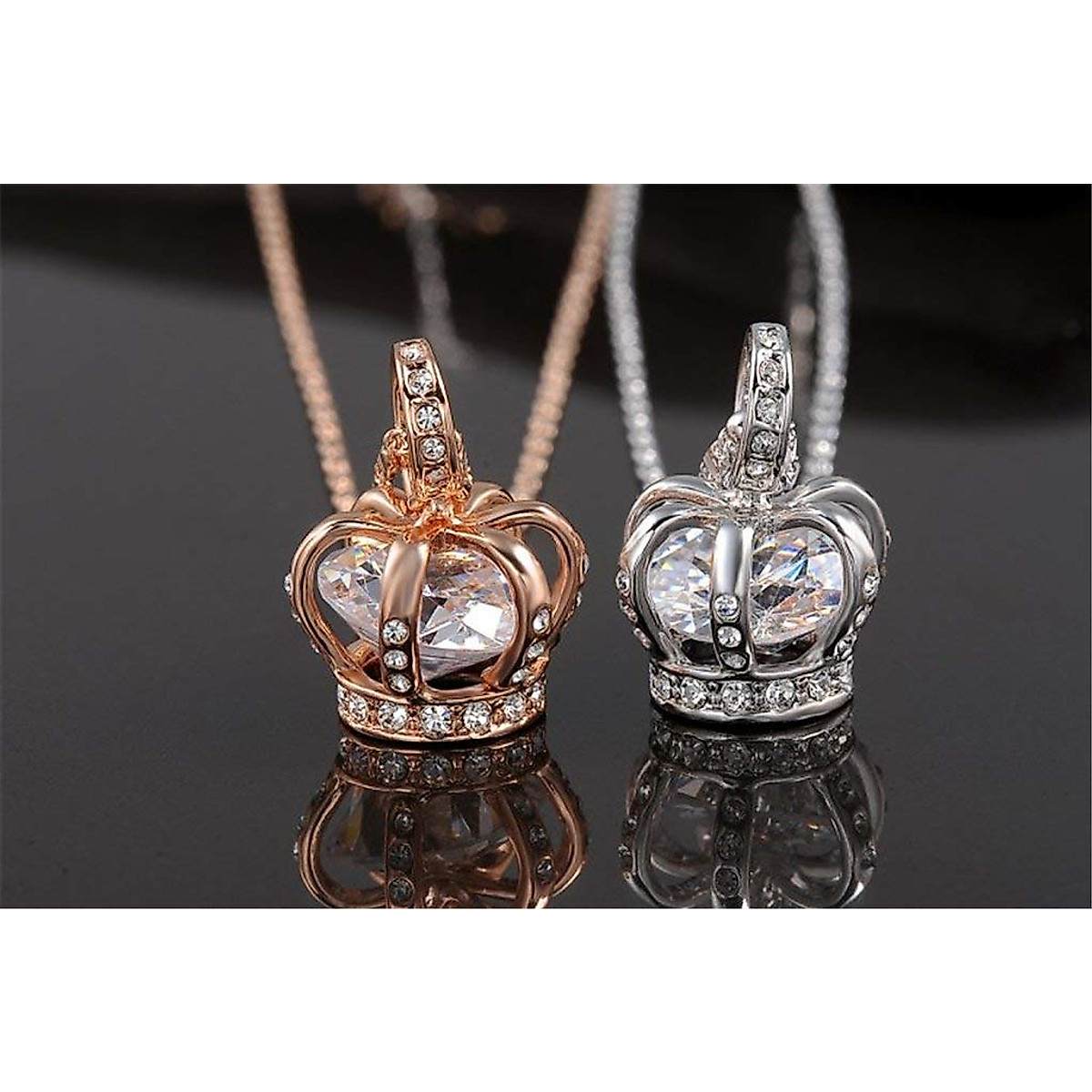 TIDOO Crown Jewelry Womens Queen and Pendant Necklace 3 Lays Rose Gold/Platinum Plated With Austrain Crystals